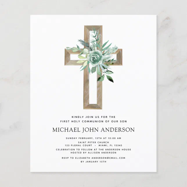 Budget First Holy Communion Greenery Eucalyptus Flyer | Zazzle