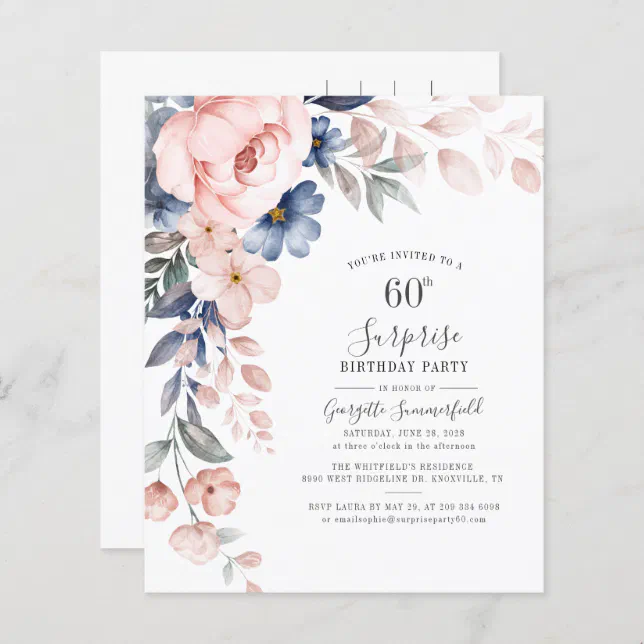 Budget Floral 60th Birthday Pink Script Invitation | Zazzle