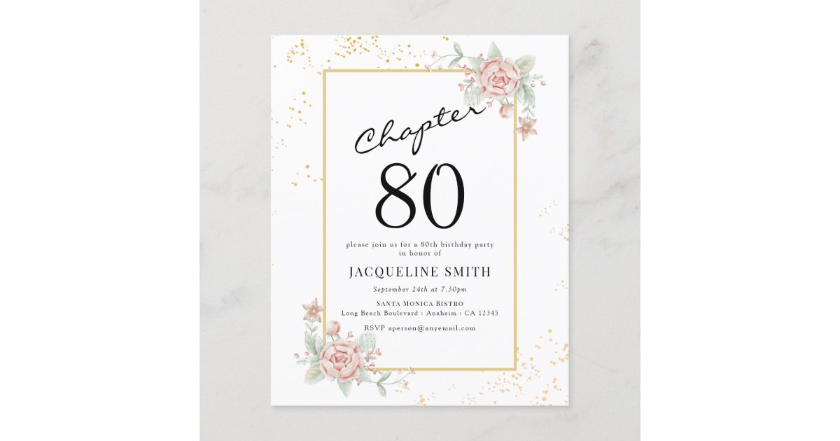 Budget Floral 80th Birthday Invitation Flyer | Zazzle