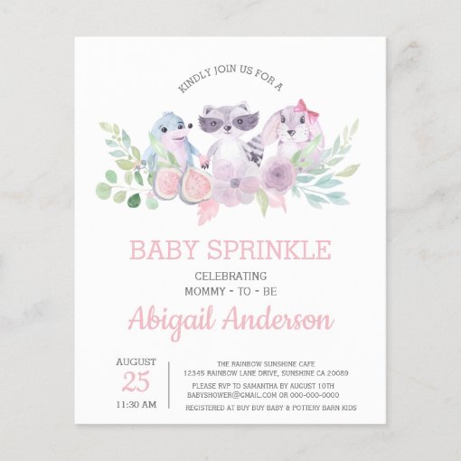 Budget Floral Animal Baby Sprinkle Invitation | Zazzle