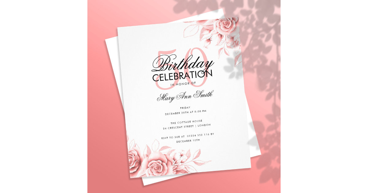 Budget Floral Birthday Party Rose Gold Flyer | Zazzle