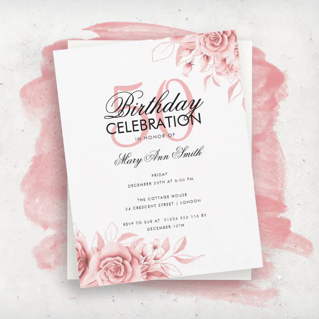 Budget Floral Birthday Party Rose Gold Invitation | Zazzle