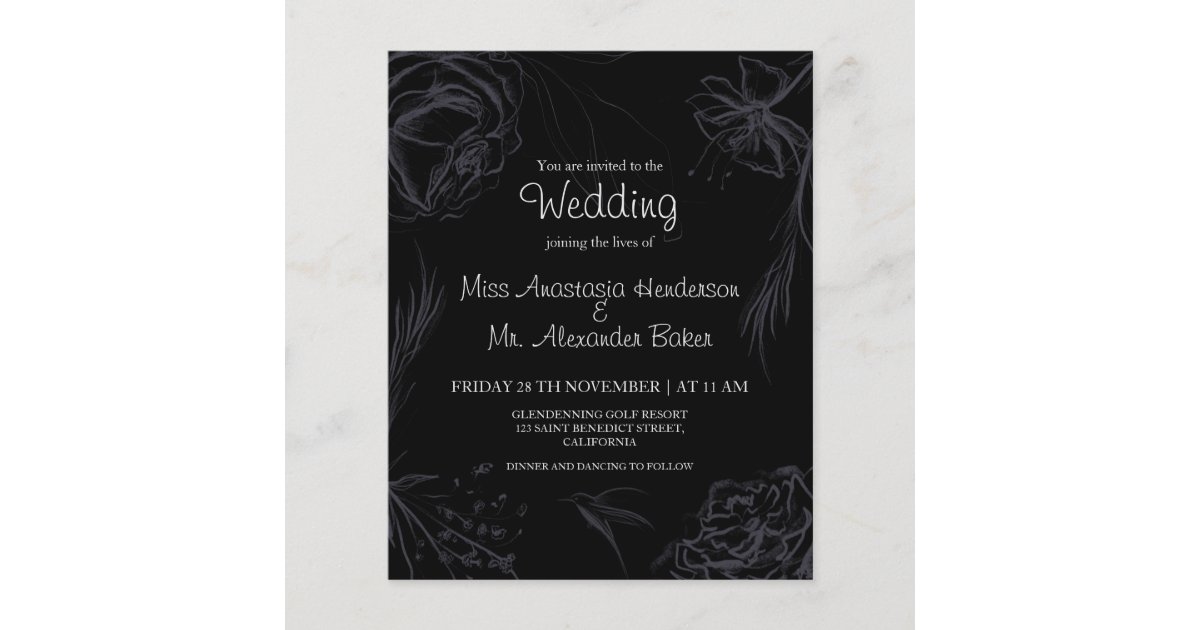 Budget/Floral/Black - Wedding Invitation. Flyer | Zazzle