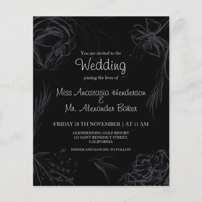 Budget/Floral/Black - Wedding Invitation. Flyer | Zazzle
