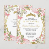 Budget Floral Blush Gold Tiara Quinceañera Invite | Zazzle