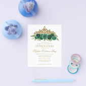 Budget Floral Emerald Green Tiara Quinceañera Flyer | Zazzle