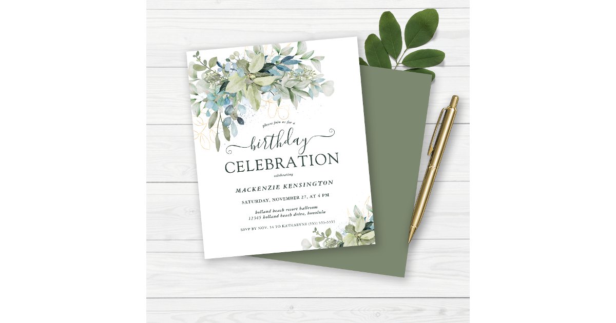 Budget Floral Eucalyptus Birthday Celebration | Zazzle