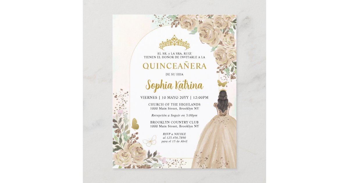 Budget Floral Gold BILINGUAL Spanish Quinceanera | Zazzle