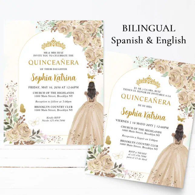 Budget Floral Gold BILINGUAL Spanish Quinceanera | Zazzle