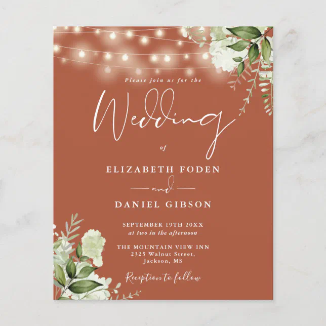 Budget Floral Lights Terracotta Wedding Invitation | Zazzle