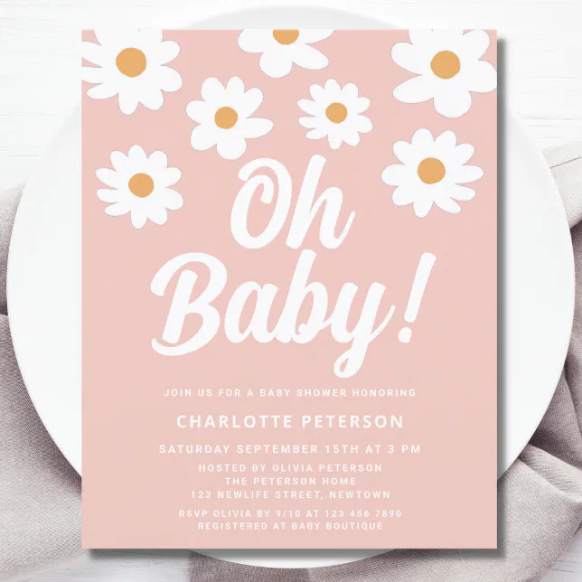 Budget Floral Pink Baby Shower Invitation | Zazzle