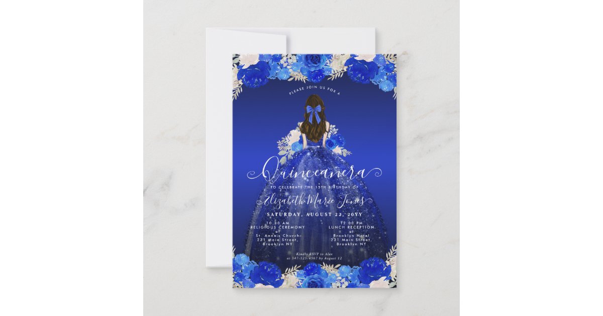 Budget Floral Royal Blue Princess Glam Quinceanera Note Card | Zazzle