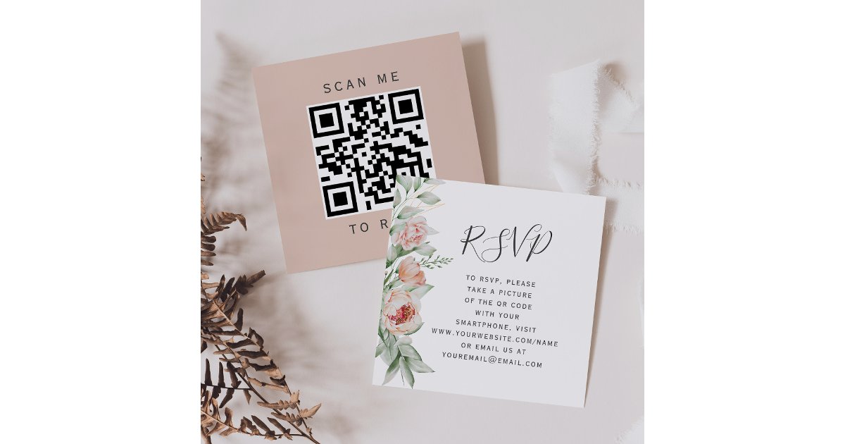 Budget Floral Spring Wedding QR Code RSVP Enclosure Card | Zazzle