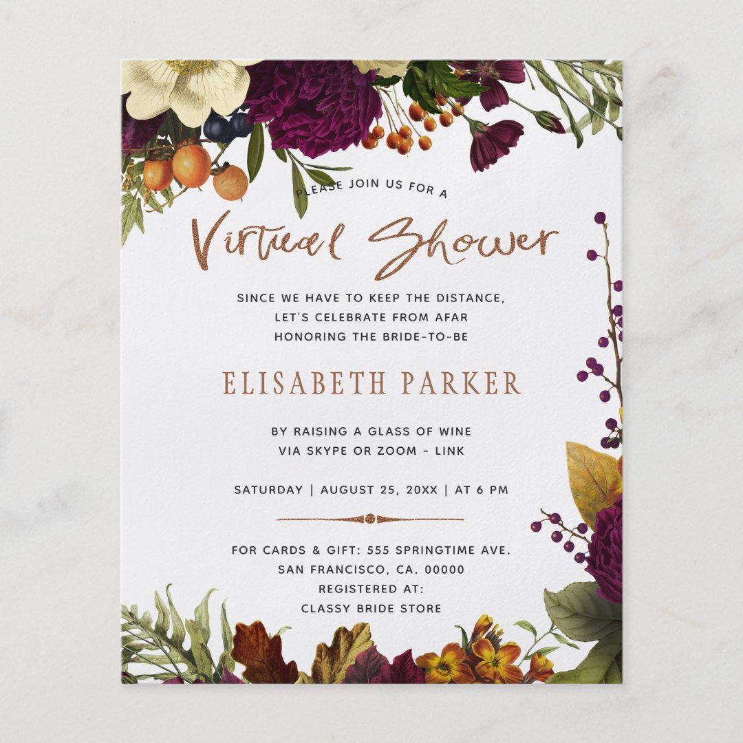 Budget floral virtual bridal shower invitation flyer | Zazzle