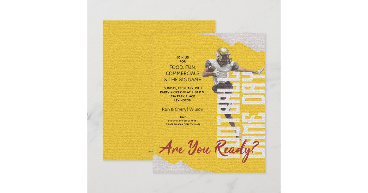 Budget Football Player Game Day Gold Invites | Zazzle