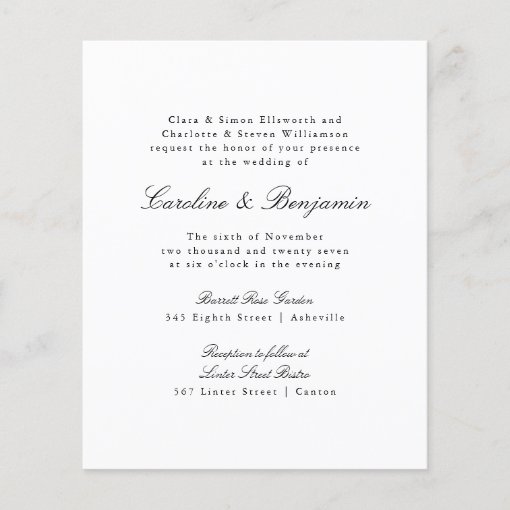 Budget Formal Script Elegant Wedding Invitation | Zazzle