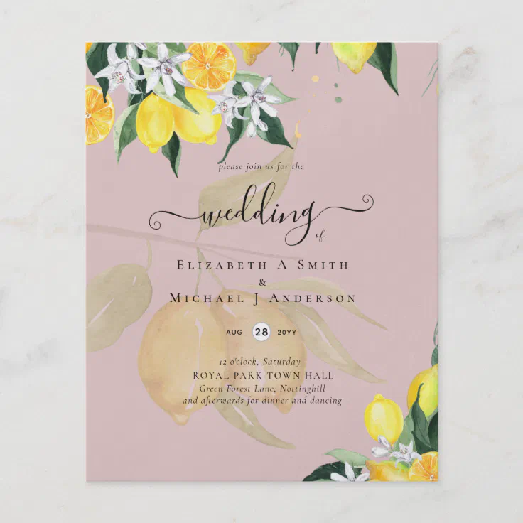 BUDGET Fresh Yellow Lemons Wedding Invitations Fly Flyer | Zazzle