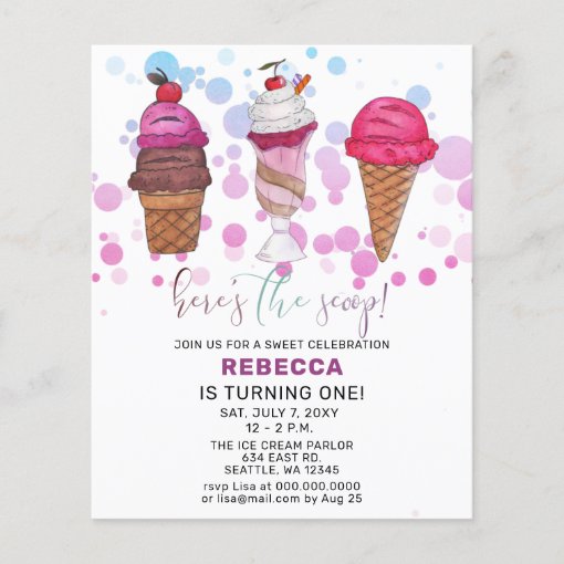 Budget Fun Ice cream party Birthday invitation | Zazzle