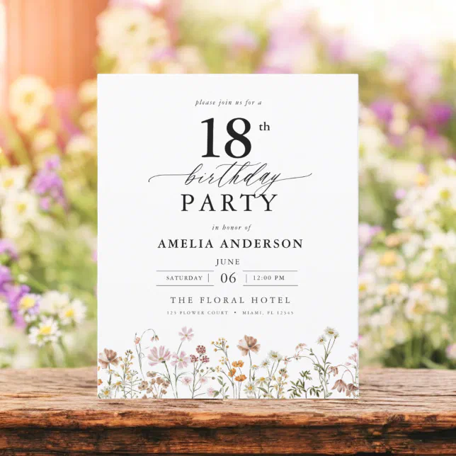 Budget Garden Floral 18th Birthday Invitation | Zazzle