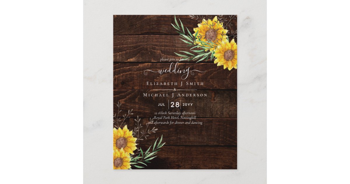 BUDGET Garden Sunflowers Rustic Wood Wedding Flyer | Zazzle