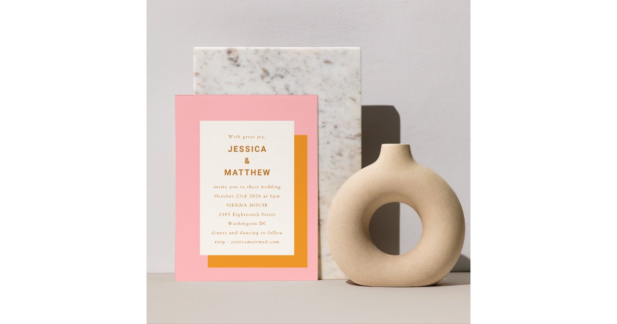 Budget Geometric Pink Orange Wedding Invitation | Zazzle