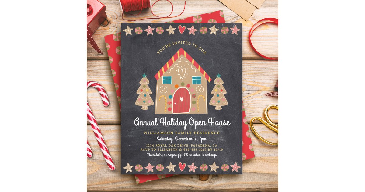 Budget Gingerbread Open House Chalkboard Invite | Zazzle