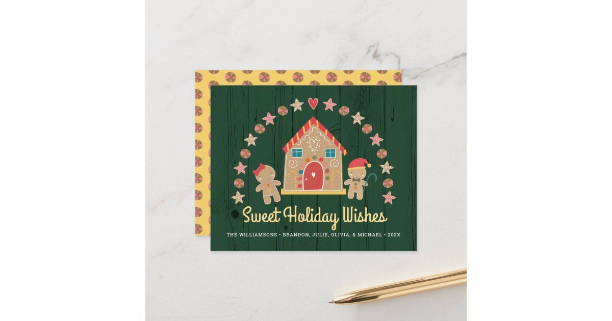 Budget Gingerbread Sweet Holiday Wishes Green Card | Zazzle