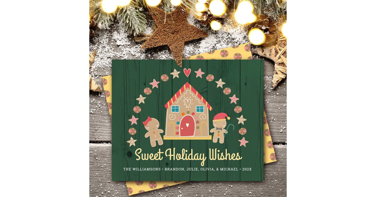 Budget Gingerbread Sweet Holiday Wishes Green Card | Zazzle