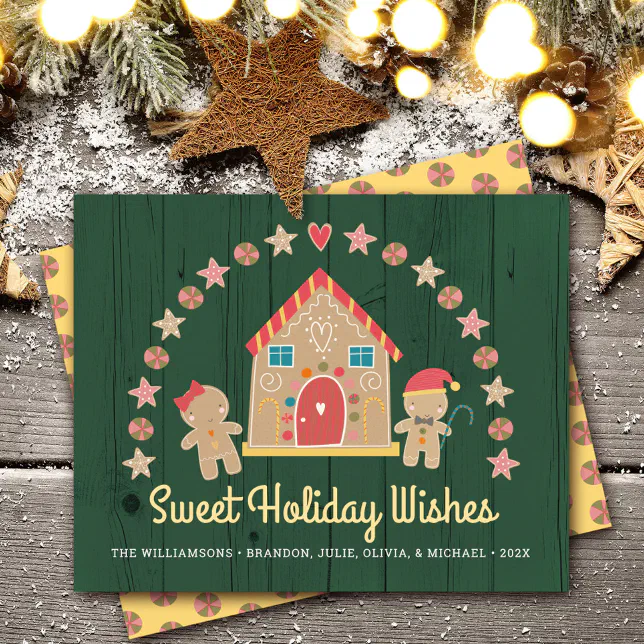 Budget Gingerbread Sweet Holiday Wishes Green Card | Zazzle