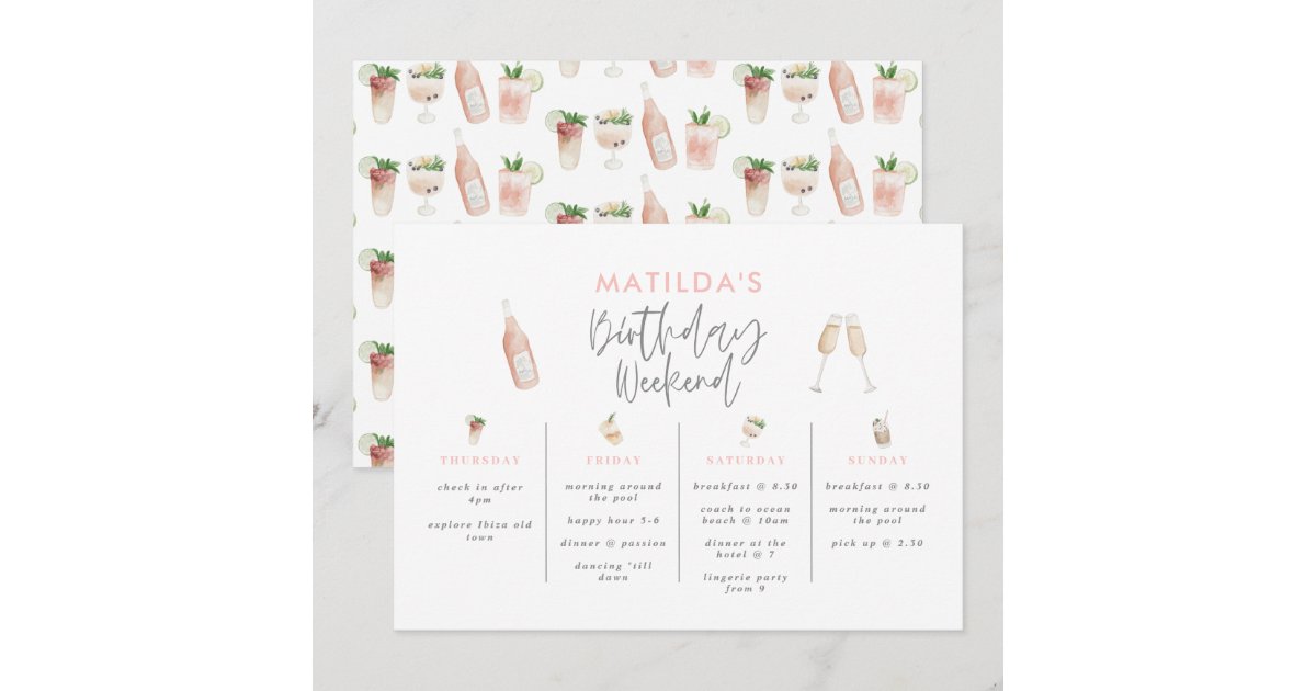 Budget girly elegant birthday weekend itinerary invitation | Zazzle