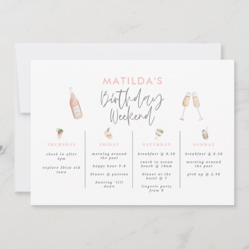 Budget girly elegant birthday weekend itinerary invitation | Zazzle