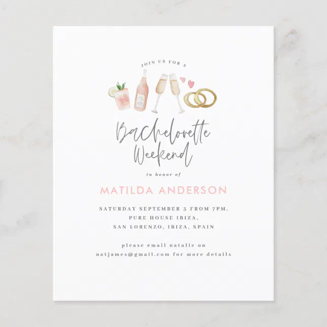 budget Girly pink champagne chic bachelorette Flyer | Zazzle