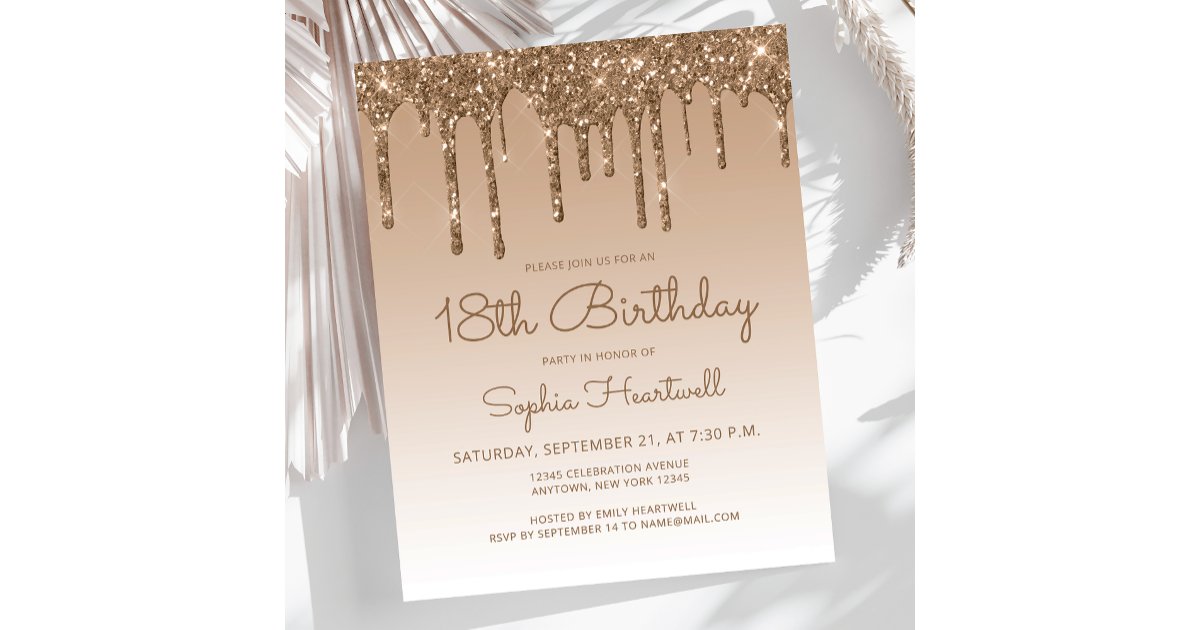 Budget Glitter Drip Gold 18th Birthday Party | Zazzle