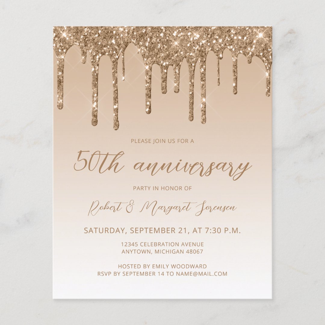Budget Glitter Gold 50th Anniversary Script | Zazzle