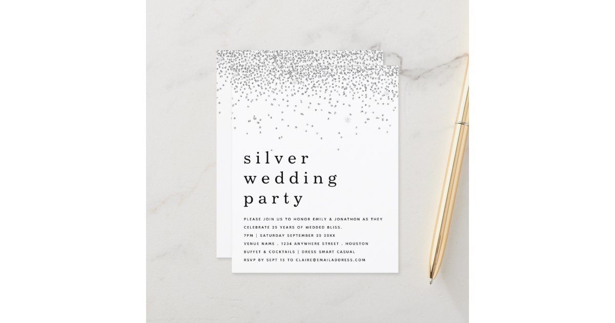 Budget Glitter Silver Wedding Party Invite | Zazzle
