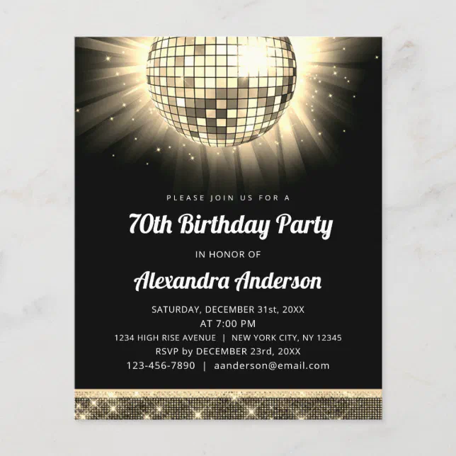 Budget Gold 70th Birthday Party 70's Disco Ball Flyer | Zazzle