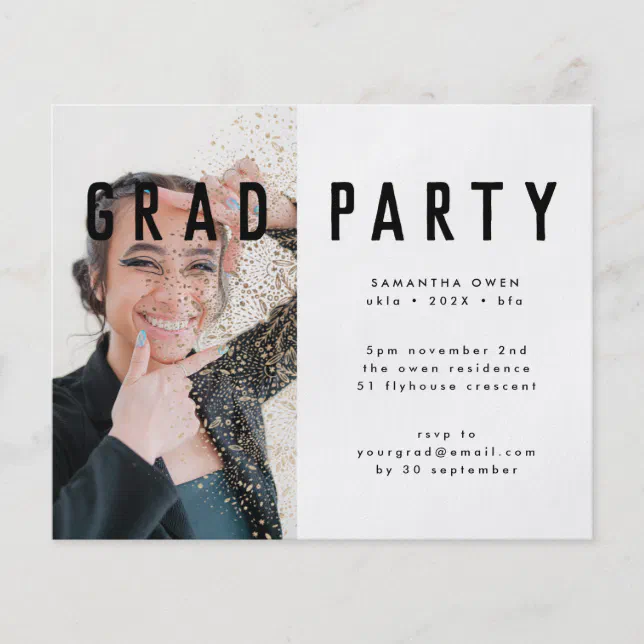 Budget Gold Botanicals Grad Photo Party Invitation Flyer | Zazzle