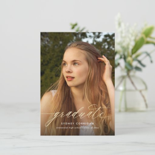 Budget Gold Calligraphy Graduation Photo Invitation | Zazzle