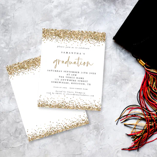 Budget Gold Glitter Border Graduation Invitation | Zazzle
