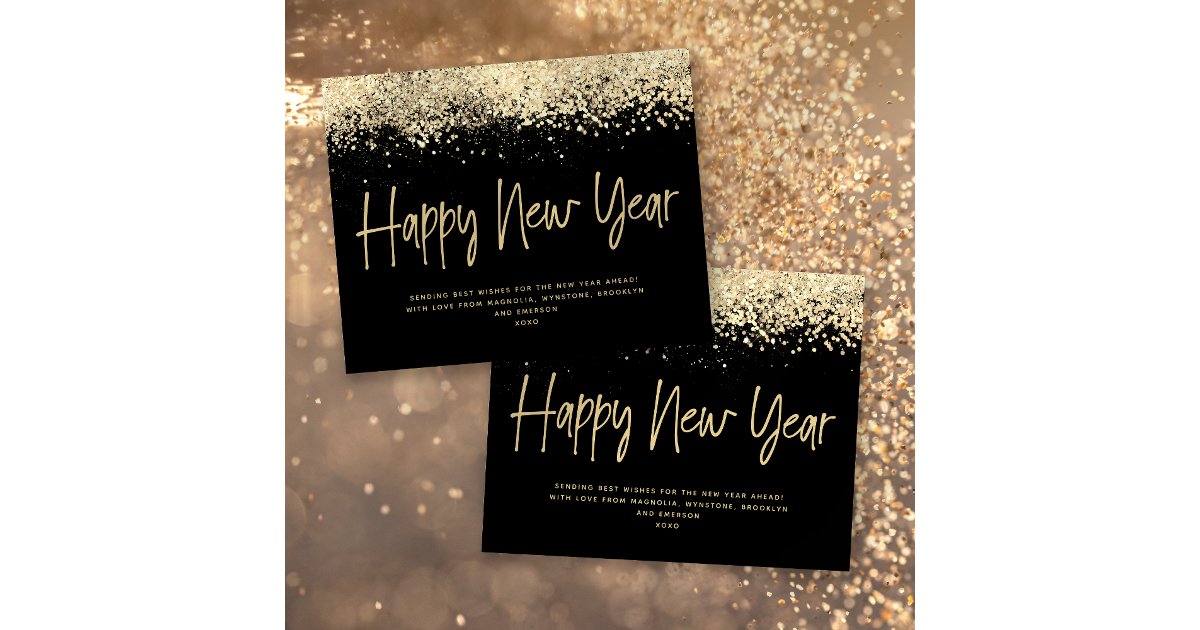 BUDGET Gold Glitter Happy New Year Card | Zazzle