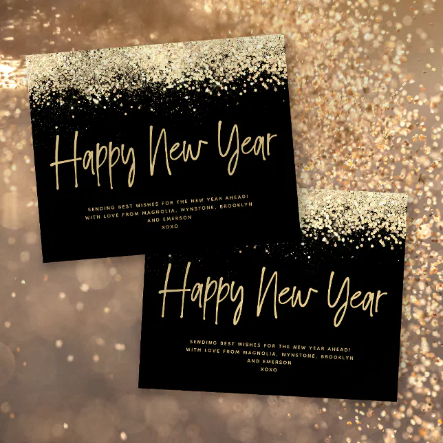 BUDGET Gold Glitter Happy New Year Card | Zazzle