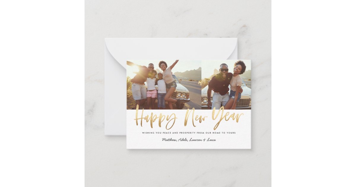 budget gold happy new year multi photo new year note card | Zazzle
