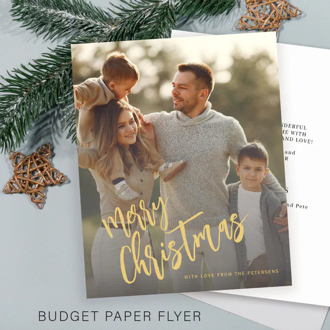 Budget gold Merry Christmas photo Holiday Card Flyer | Zazzle