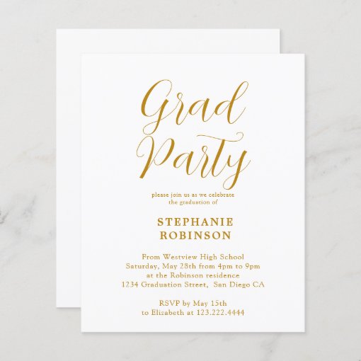 Budget Gold Script Graduation Party Invitation | Zazzle