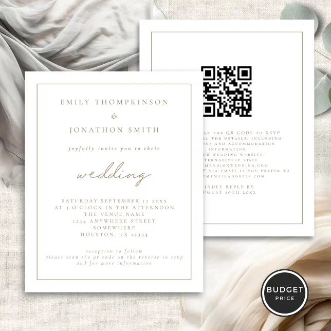 Budget Gold Script QR Code Wedding Invitation | Zazzle