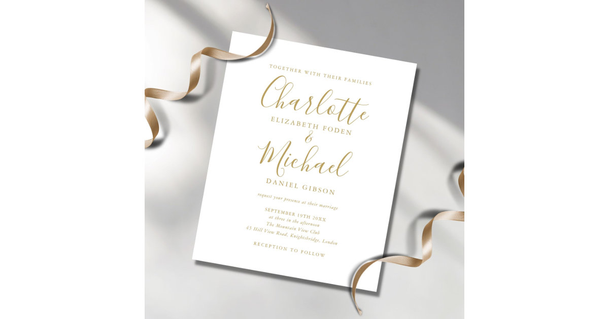 Budget Gold Script Wedding Invitation | Zazzle