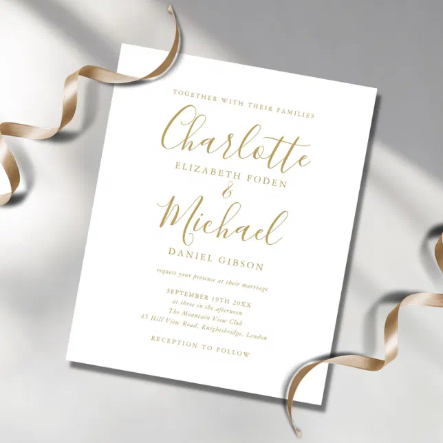 Budget Gold Script Wedding Invitation | Zazzle