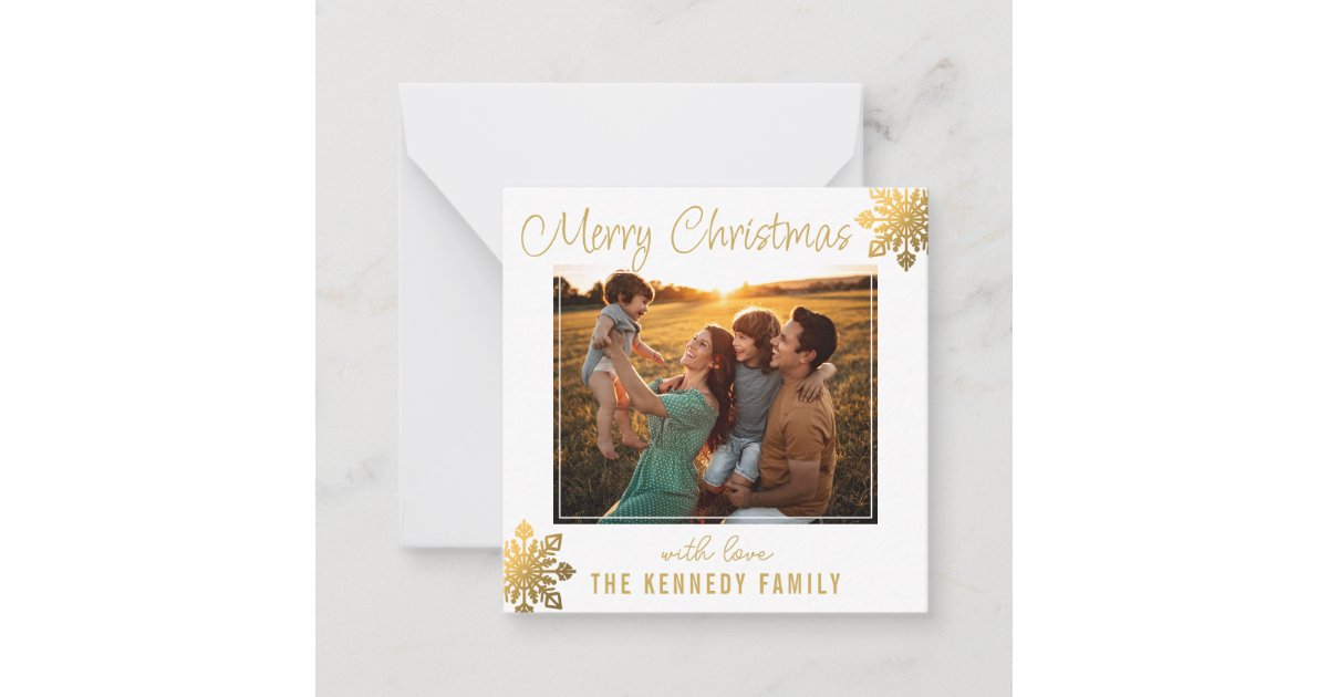 Budget Gold Snowflake Mini Christmas Hoilday Photo Note Card | Zazzle