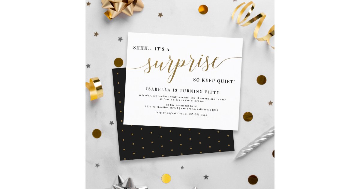 Budget Gold Stylish Script Surprise Birthday Party | Zazzle