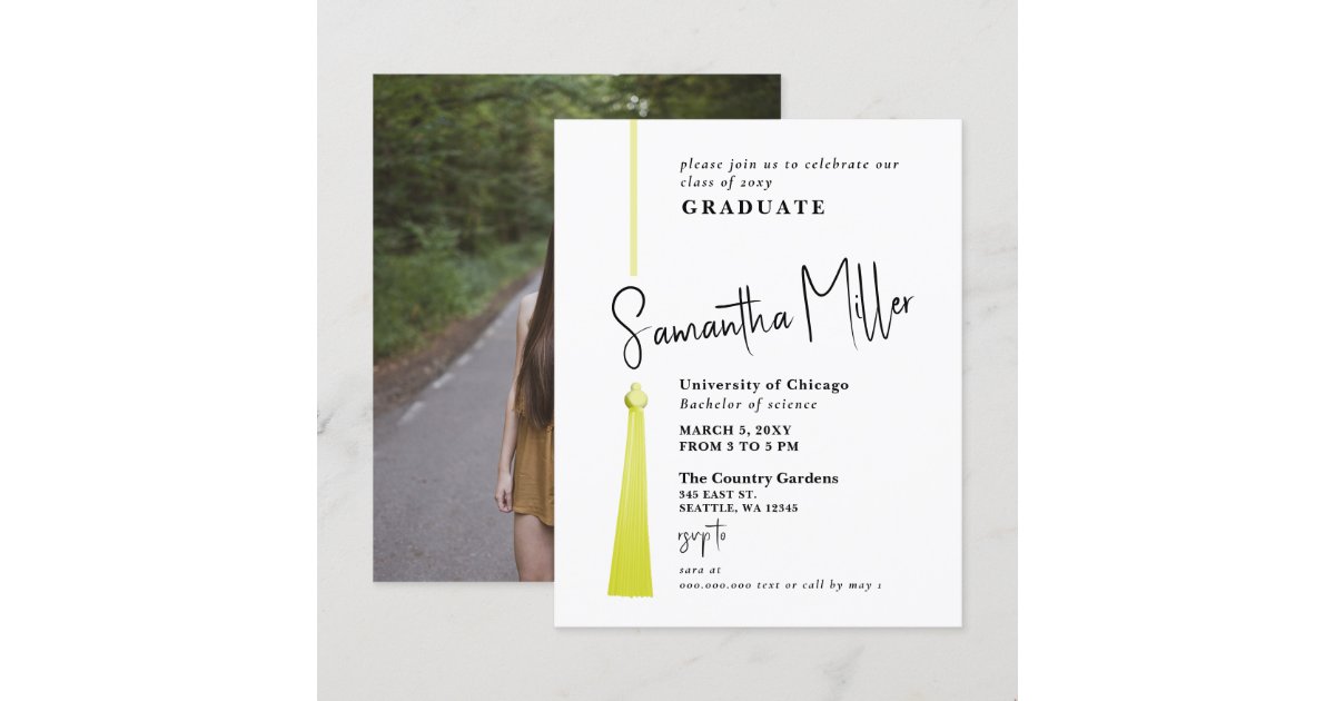 Budget Gold Tassel Photo Graduation Invitation | Zazzle